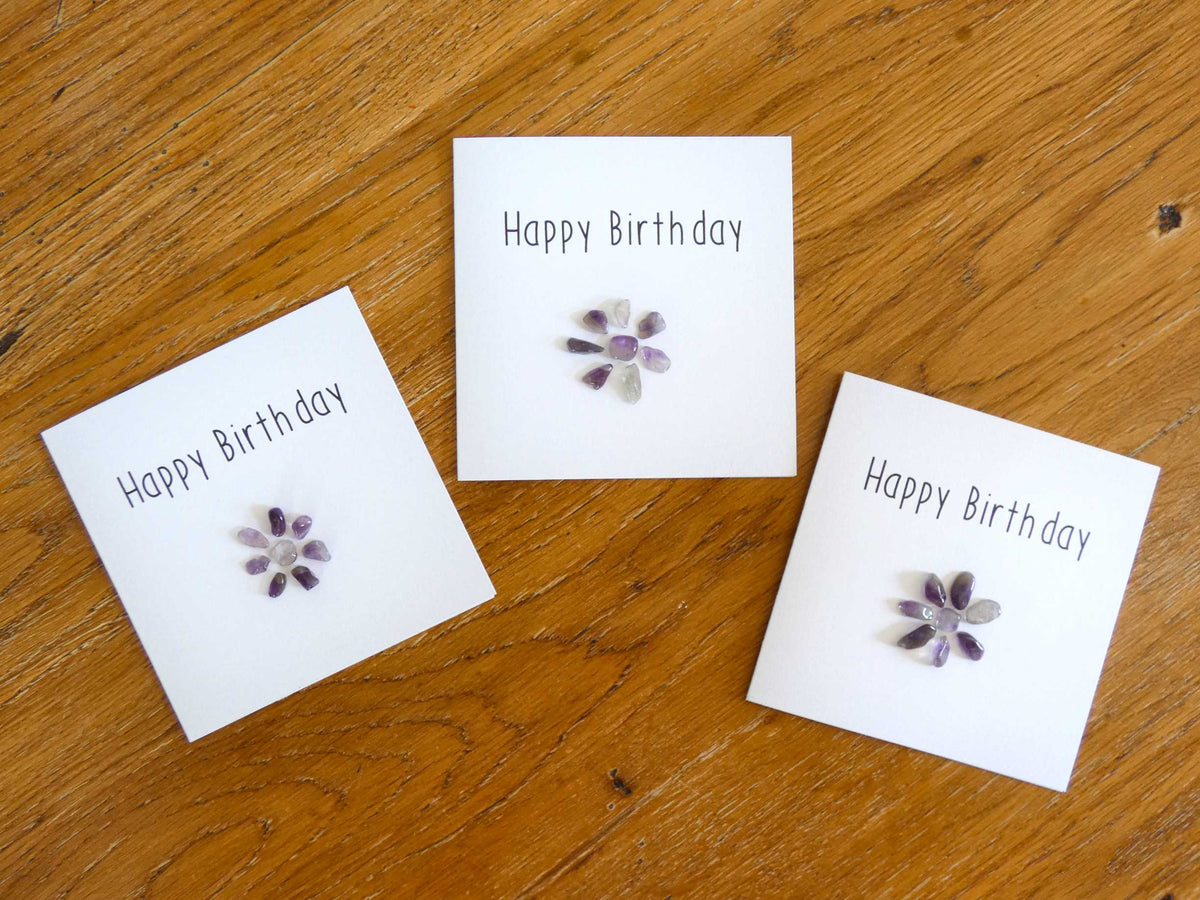 Amethyst Happy Birthday Crystal Card – Peaceful Sense